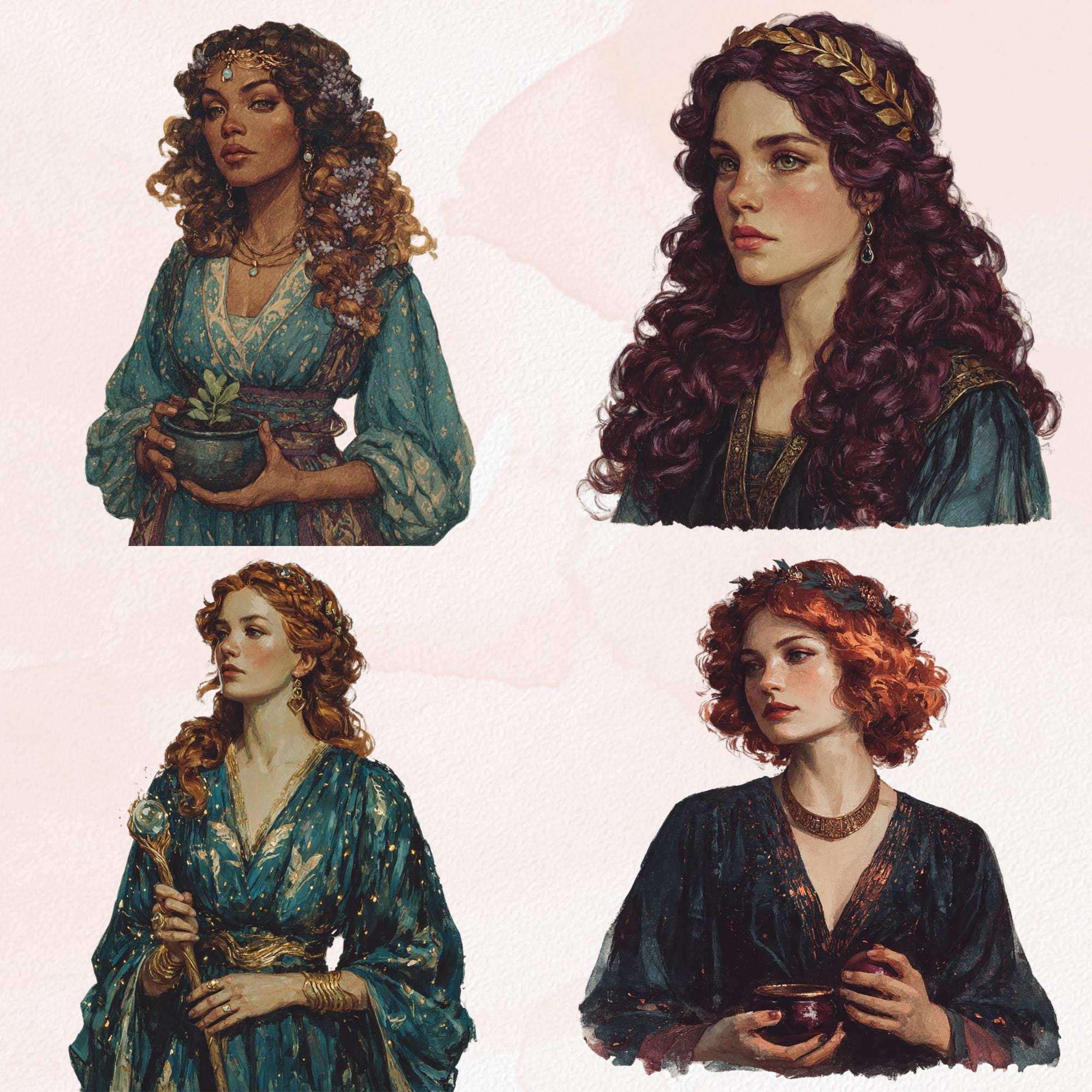 Persephone Portrait Clipart Set , Mythological Png Bundle for Scrapbook ...
