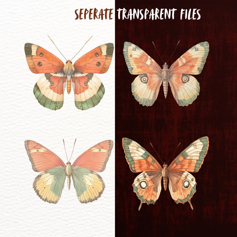 Vintage Rust Butterflies Clipart Set, Goodnotes Bookish Sticker Bundle ...