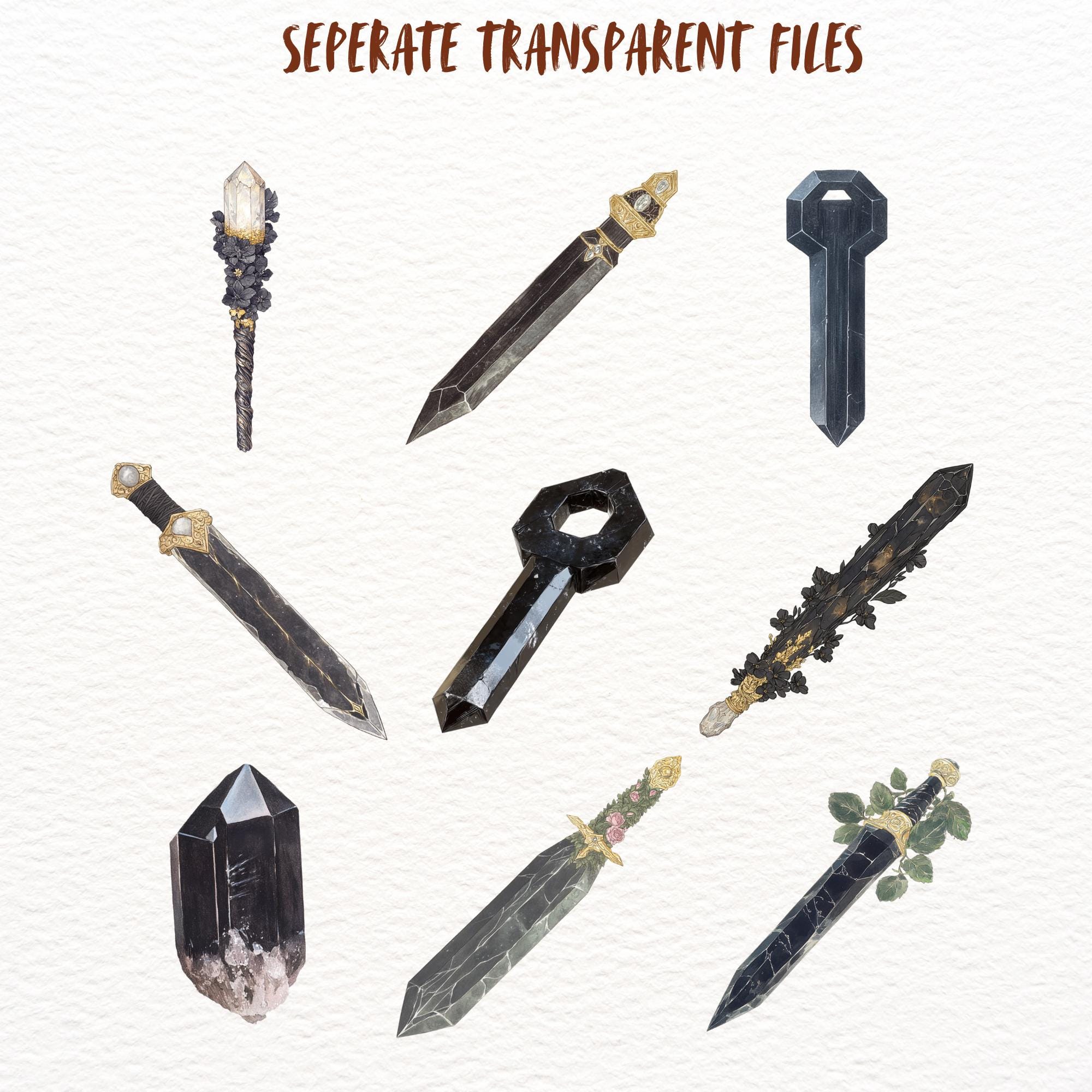 Obsidian Witch Clipart Bundle Crystal Wicca Sticker Set Magical ...