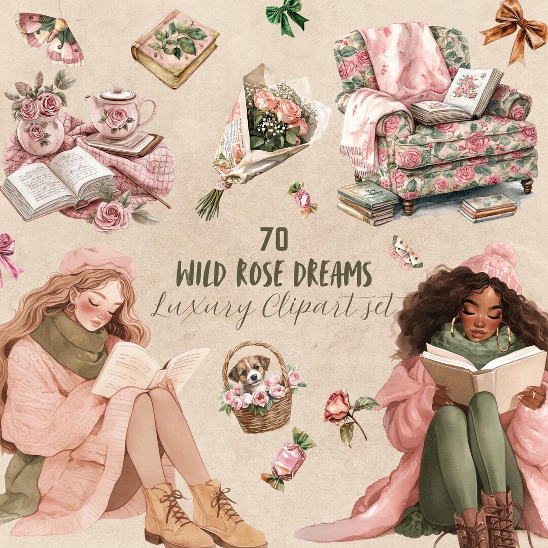 Feminine Wild Rose Autumn Clipart Bundle, Floral Winter Journal ...