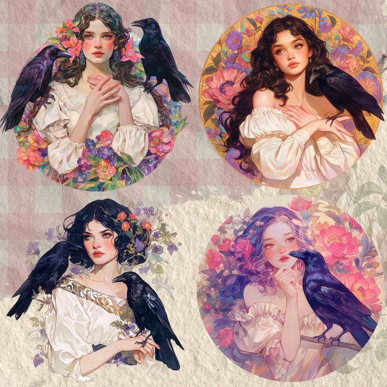 Watercolour Renaissance Raven Princess Clipart Bundle, Whimsical ...