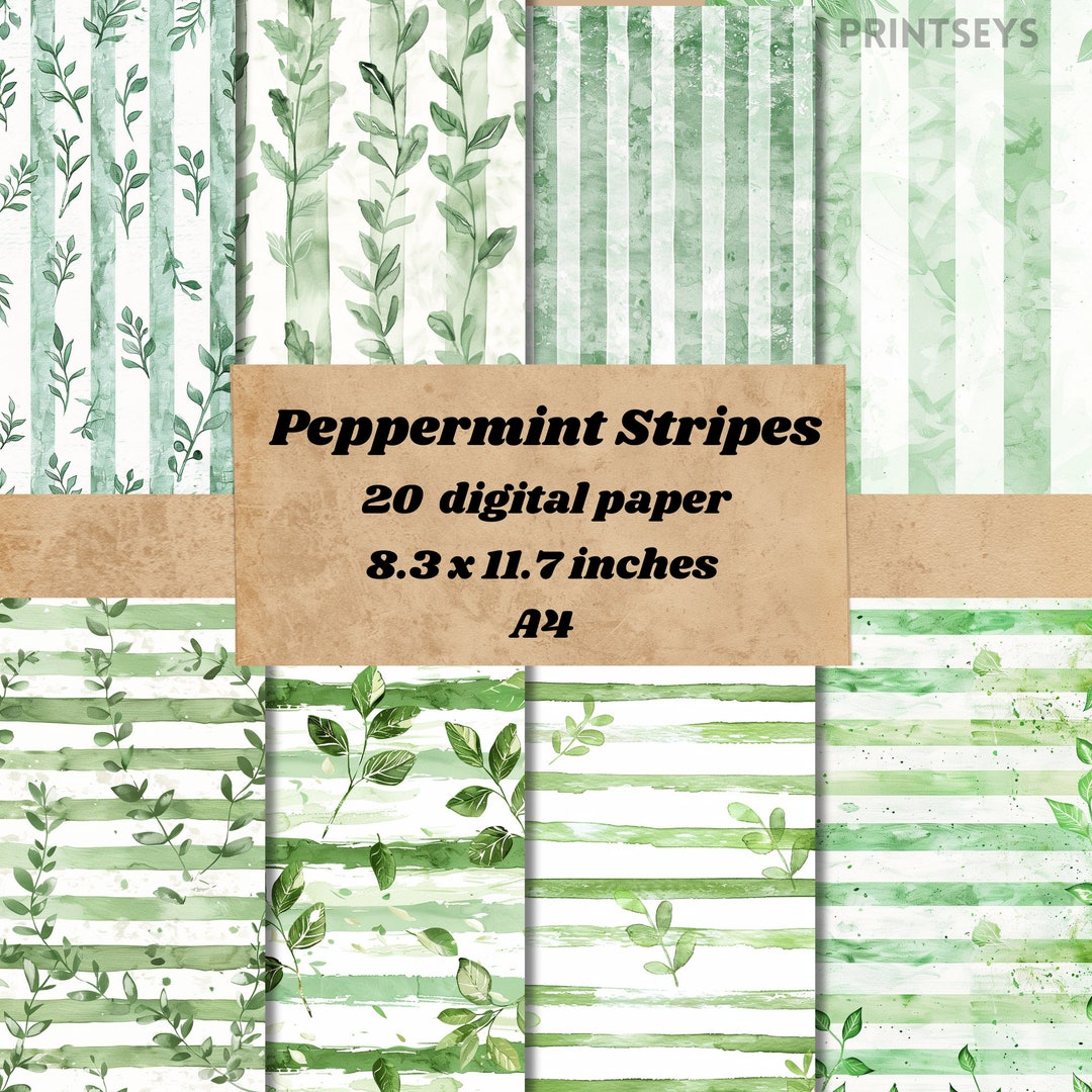 Peppermint Stripes Digital Paper Background, Nature Background ...