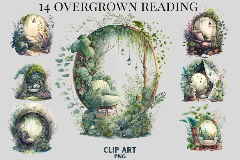 Watercolour Overgrown Bookworm Cozy Reading Corner Clipart - Etsy