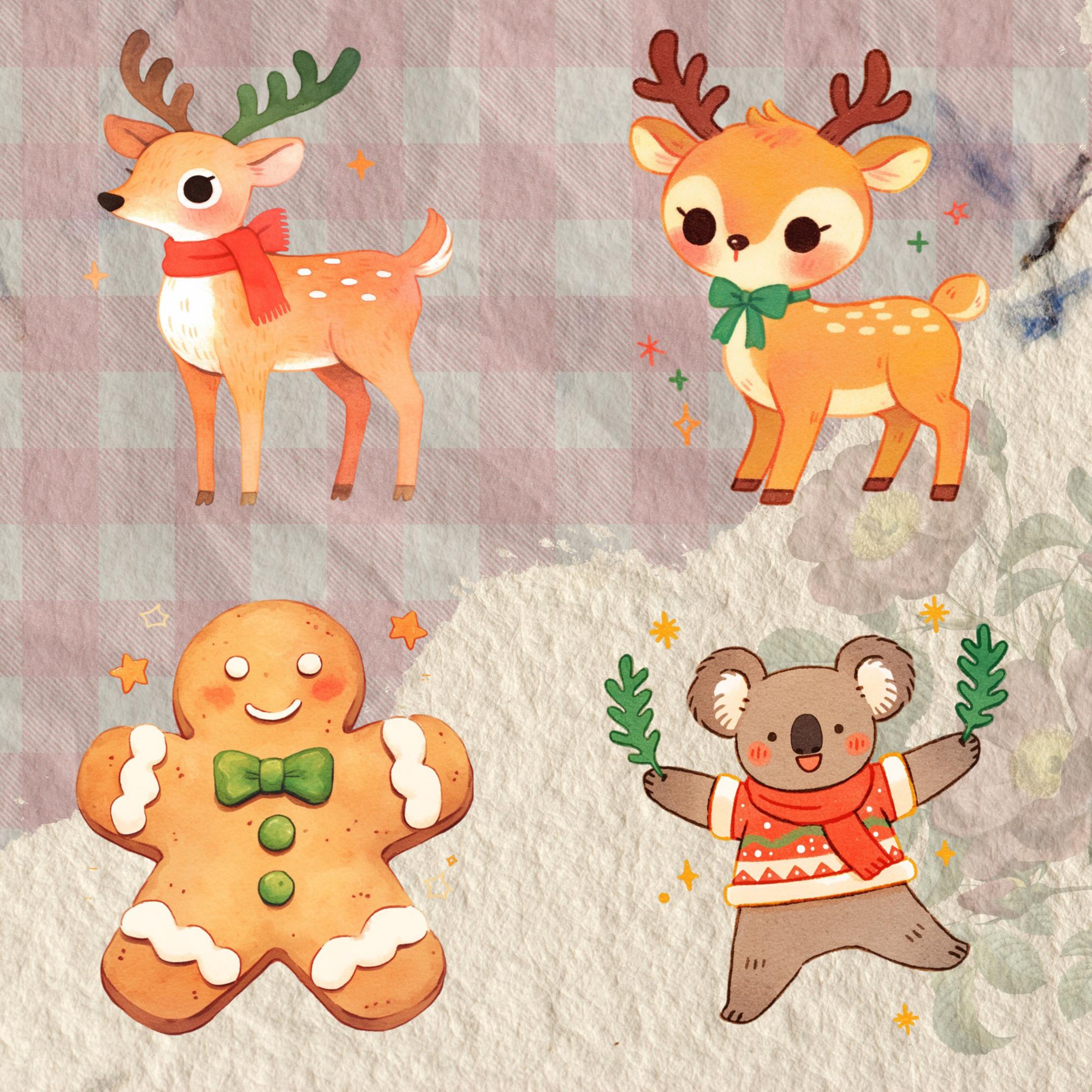 Cute Christmas Digital Stickers, Animal Holiday Png, Christmas Png ...