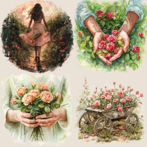 Watercolour Wild Rose Cottage Sticker Bundle, Floral Clipart, Wild Rose ...