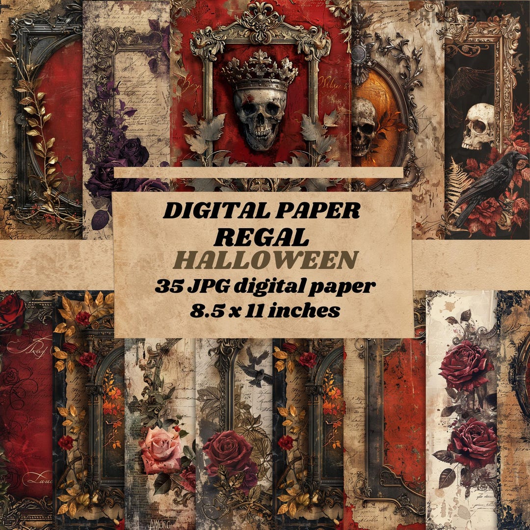 Vintage Distressed Halloween Scrapbooking Paper, Rococo Royal Halloween ...