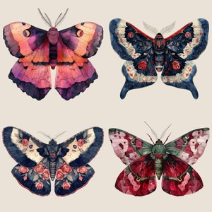 Watercolour Whimsical Royal Moth Clipart Bundle, Wiccan Png, Moth Png ...