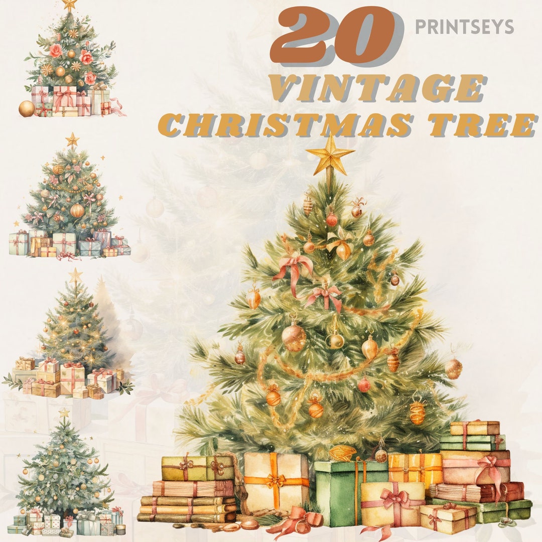 Watercolour Vintage Christmas Tree Clipart Bundle, Holiday Clipart ...