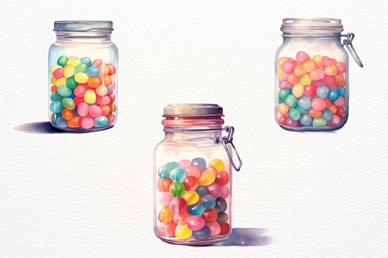Watercolour Candy Jars Clipart Bundle, Sweets Clipart, Snacks Clipart ...