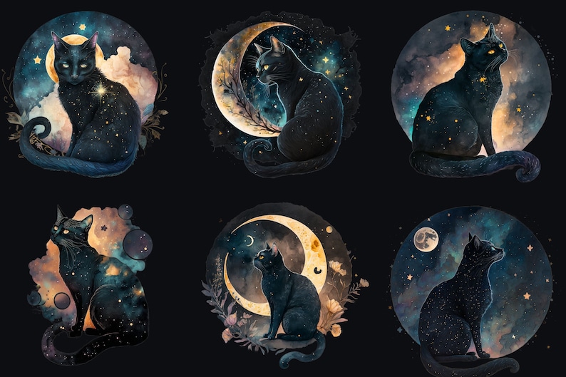 Celestial Black Cat Clipart, Cat Png, Magic Clip Art, Mystical Clipart, Witchcraft Png Clipart ...