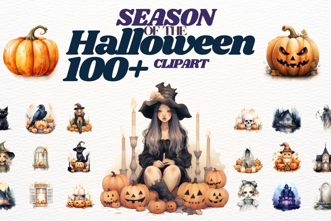 Watercolour Halloween Clipart Bundle, Spooky Clipart, Magical Clipart ...