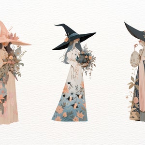 Boho Halloween Witches Clipart Bundle, Chic Clipart, Folk Art, Abstract ...