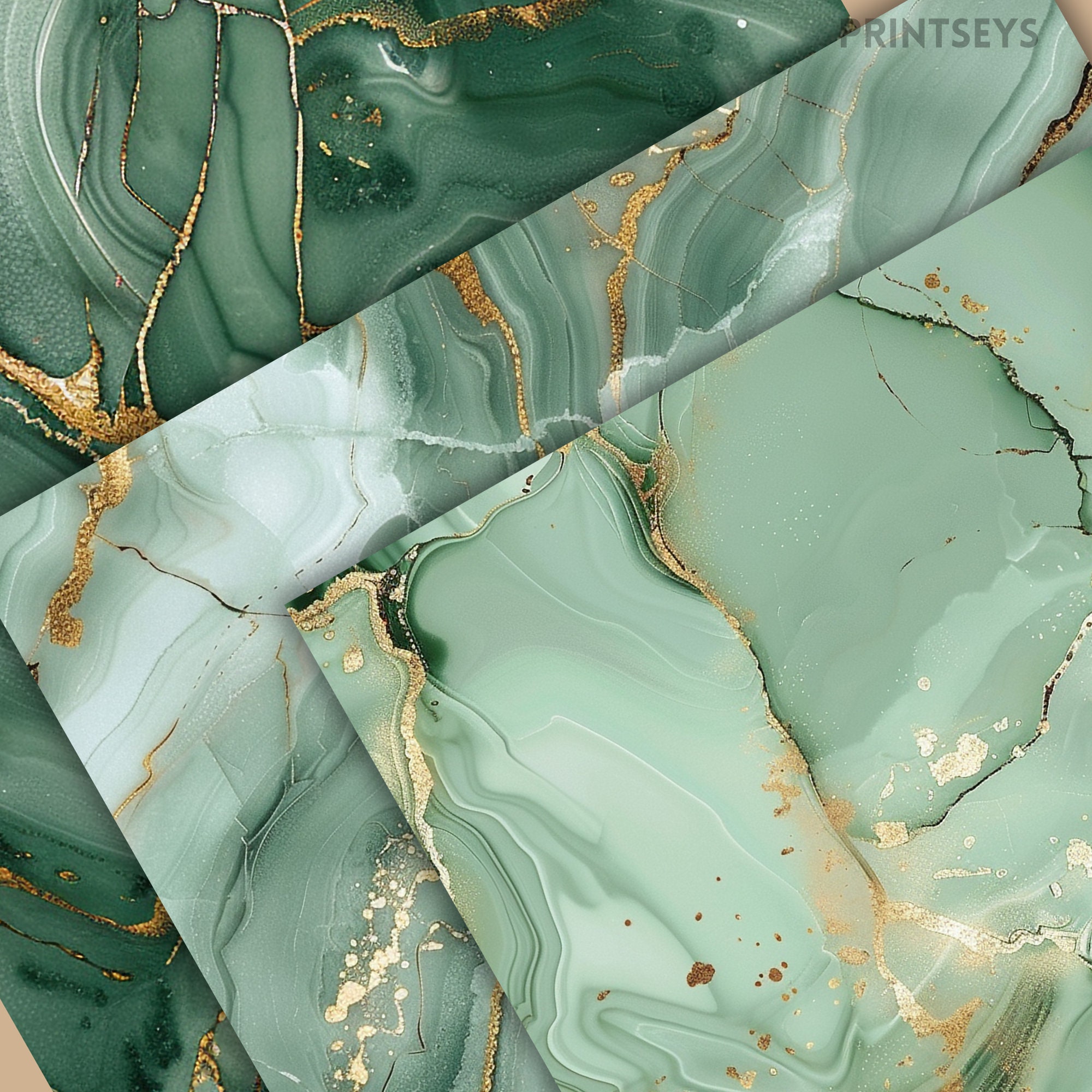 Sage and Gold Marble Pattern Digital Papers, Seamless Marble Textures ...