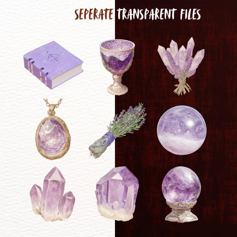 Amethyst Witch Clipart Bundle Crystal Wicca Sticker Set Magical ...