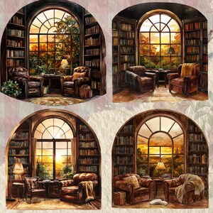 Watercolour Autumn Library Clipart Bundle, Cozy Autumn Reading Corner ...