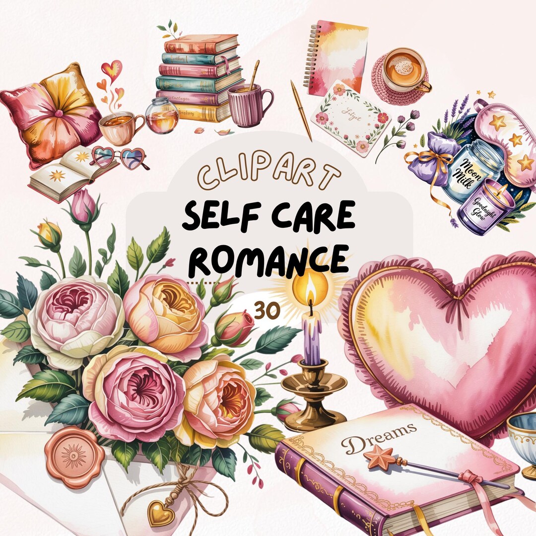 Romantic Self Care Clipart Bundle Sticker Set Feminine Relax Goodnote ...