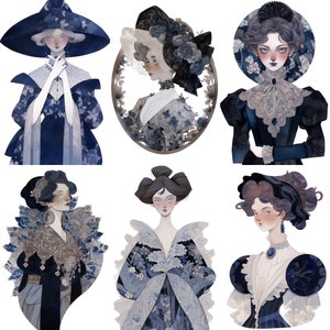 Midnight Blue Royal Ladies Clipart Bundle, Regency,rococo, Victorian ...
