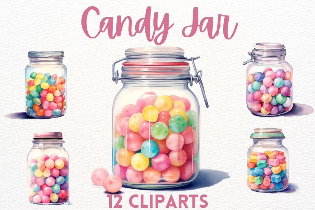 Watercolour Candy Jars Clipart Bundle, Sweets Clipart, Snacks Clipart ...