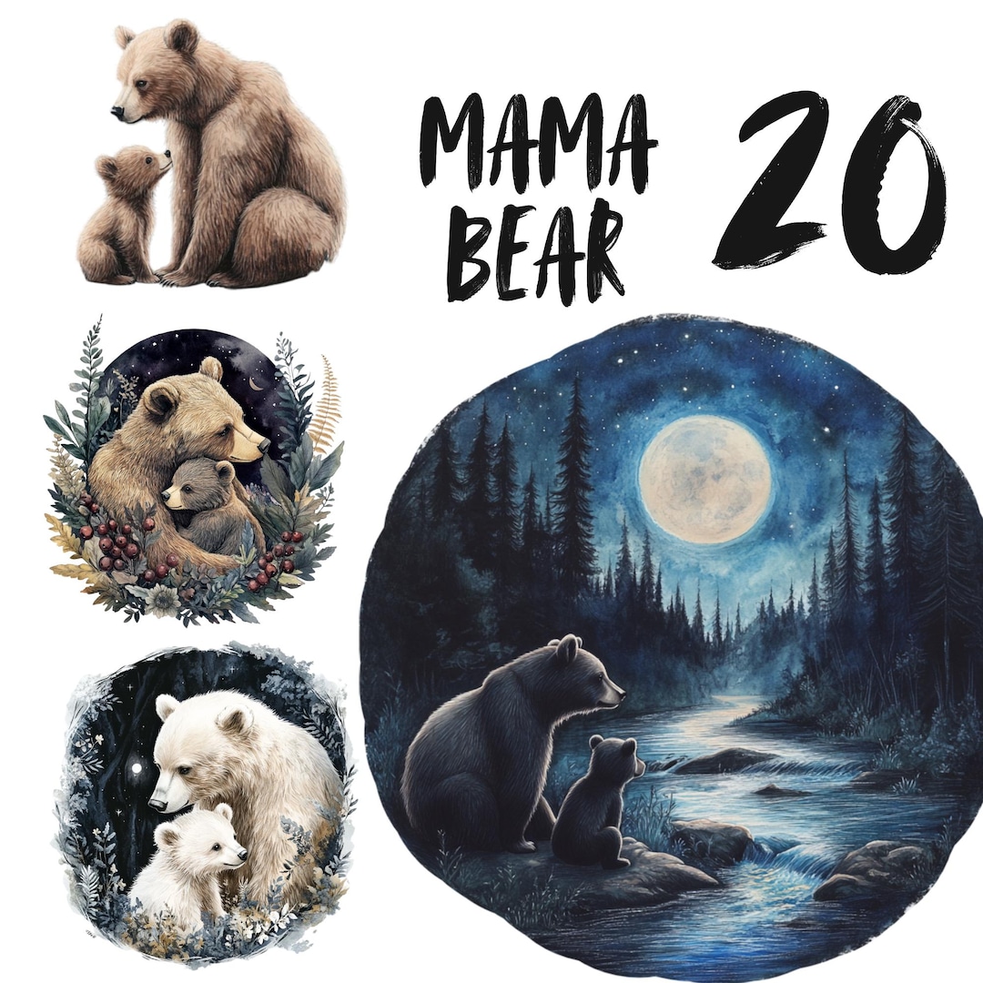 Mama Bear and Bear Cub Clipart Set, Animal PNG Stickers,mothers Day Set ...