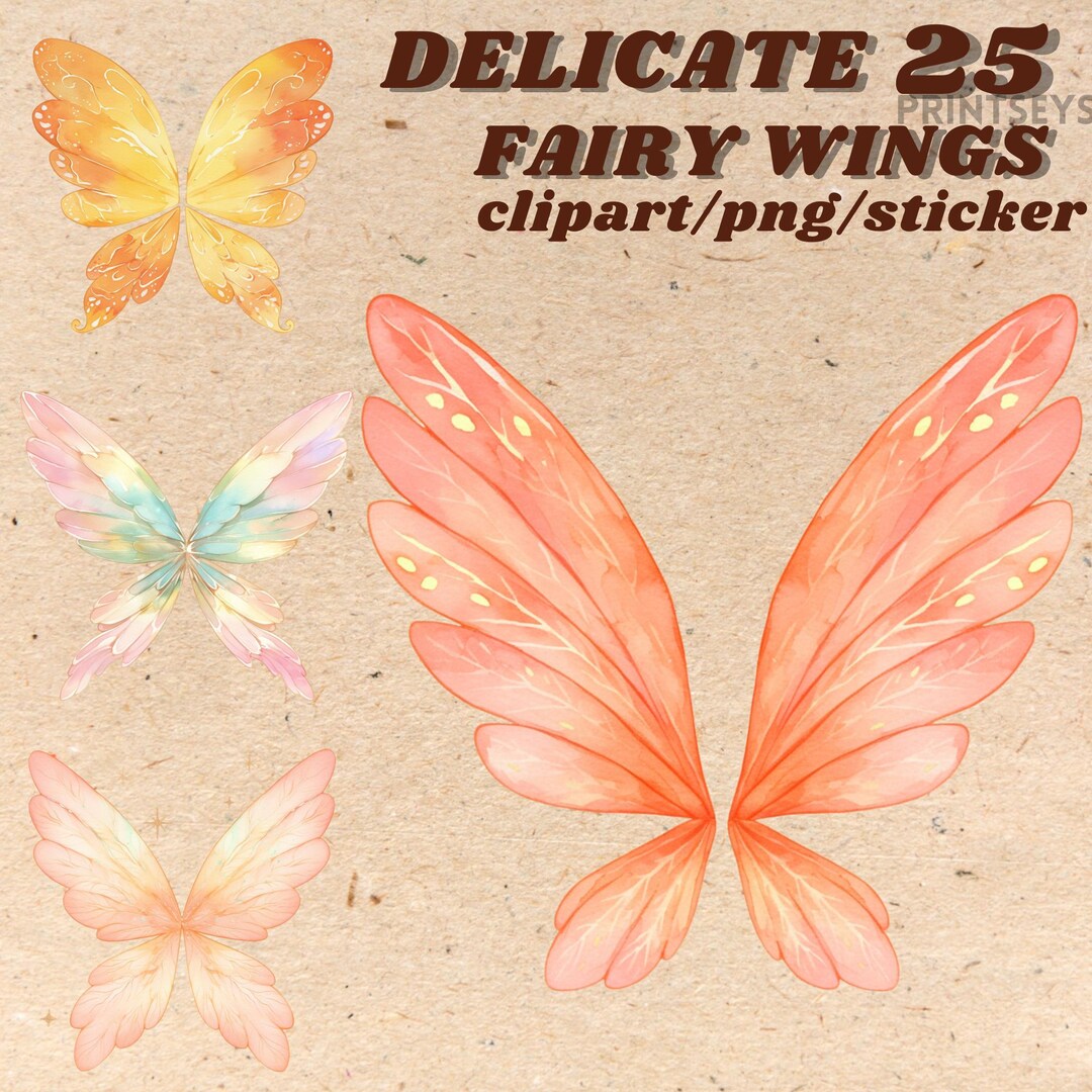 Orange Aqua Fairy Wings Digital Sticker Bundle, Watercolour Magic ...