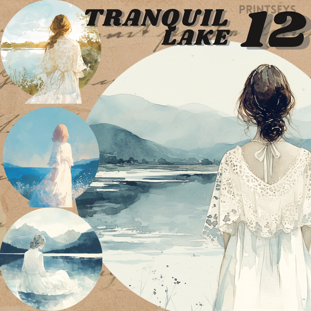 Cottagecore Tranquil Lake Girl Digital Stickers, Summer Clipart ...