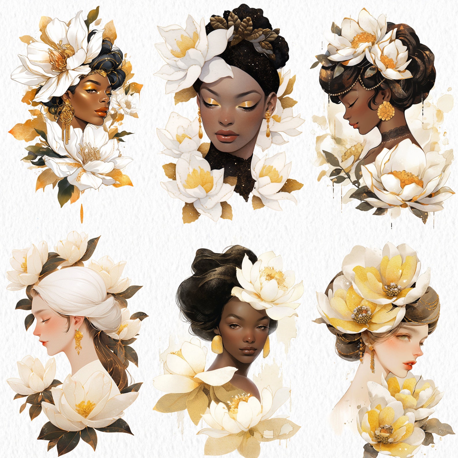 Fantasy Yellow Magnolia Girl Digital Stickers, Spring Clipart ...