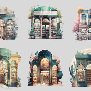 Art Deco Bookstore Clipart Bundle 2v, Book Shop ,watercolour Shop ...