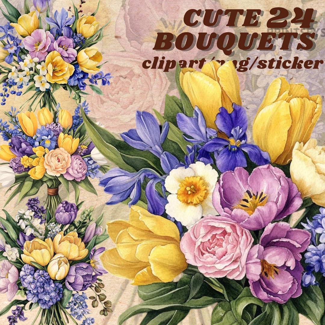 Watercolour Delicate Flower Bouquet, Clipart Bundle, Wedding Decor ...