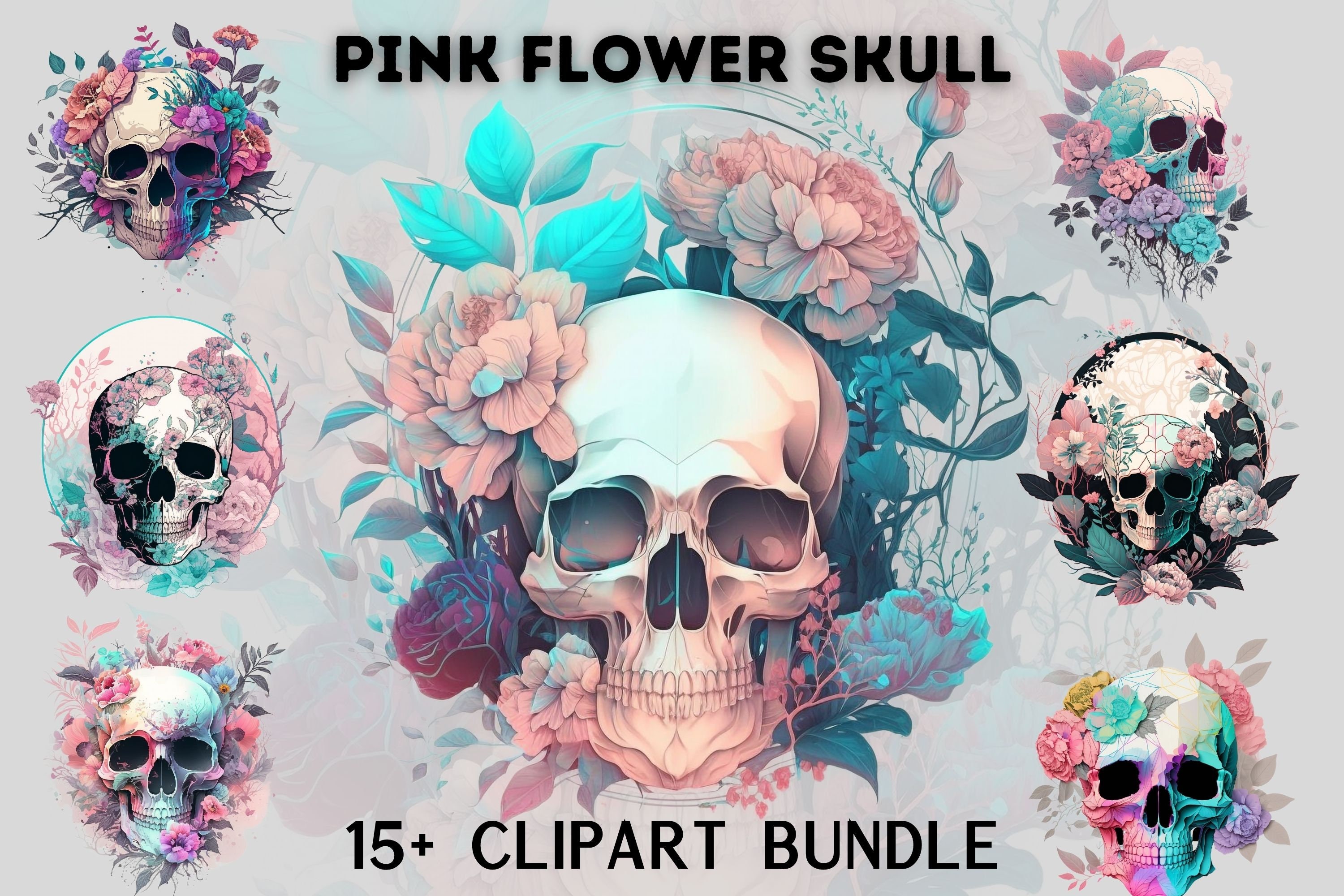 Pink Floral Skull Png Skull Clipart Wiccan Clipart Occult - Etsy