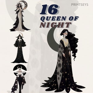Best Celestial Queen of Night Clipart Bundle, Magical Occult Celestial ...