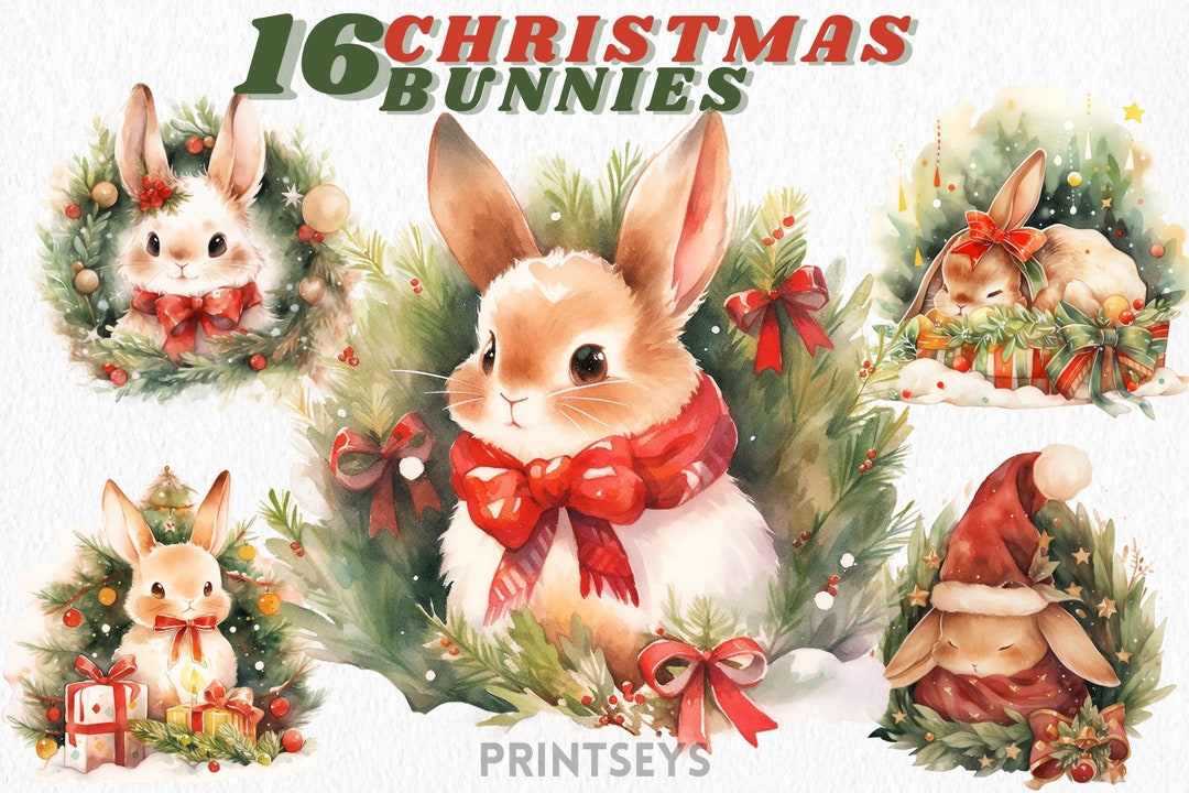 Cute Christmas Bunny Clipart Bundle, Winter Clipart, Baby Bunnies, Cute ...