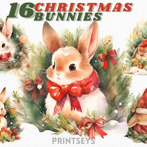 Cute Christmas Bunny Clipart Bundle, Winter Clipart, Baby Bunnies, Cute ...