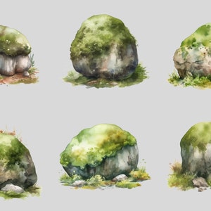 Watercolour Mossy Rock Clipart Bundle, Rock Clipart, Woods, Nature ...