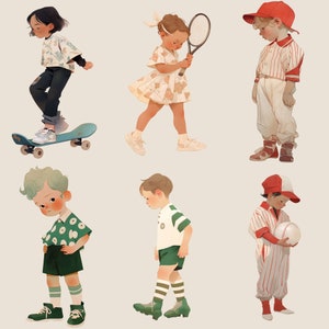 Vintage Little Athletes Clipart Bundle, Digital Stickers, Paper Dolls ...