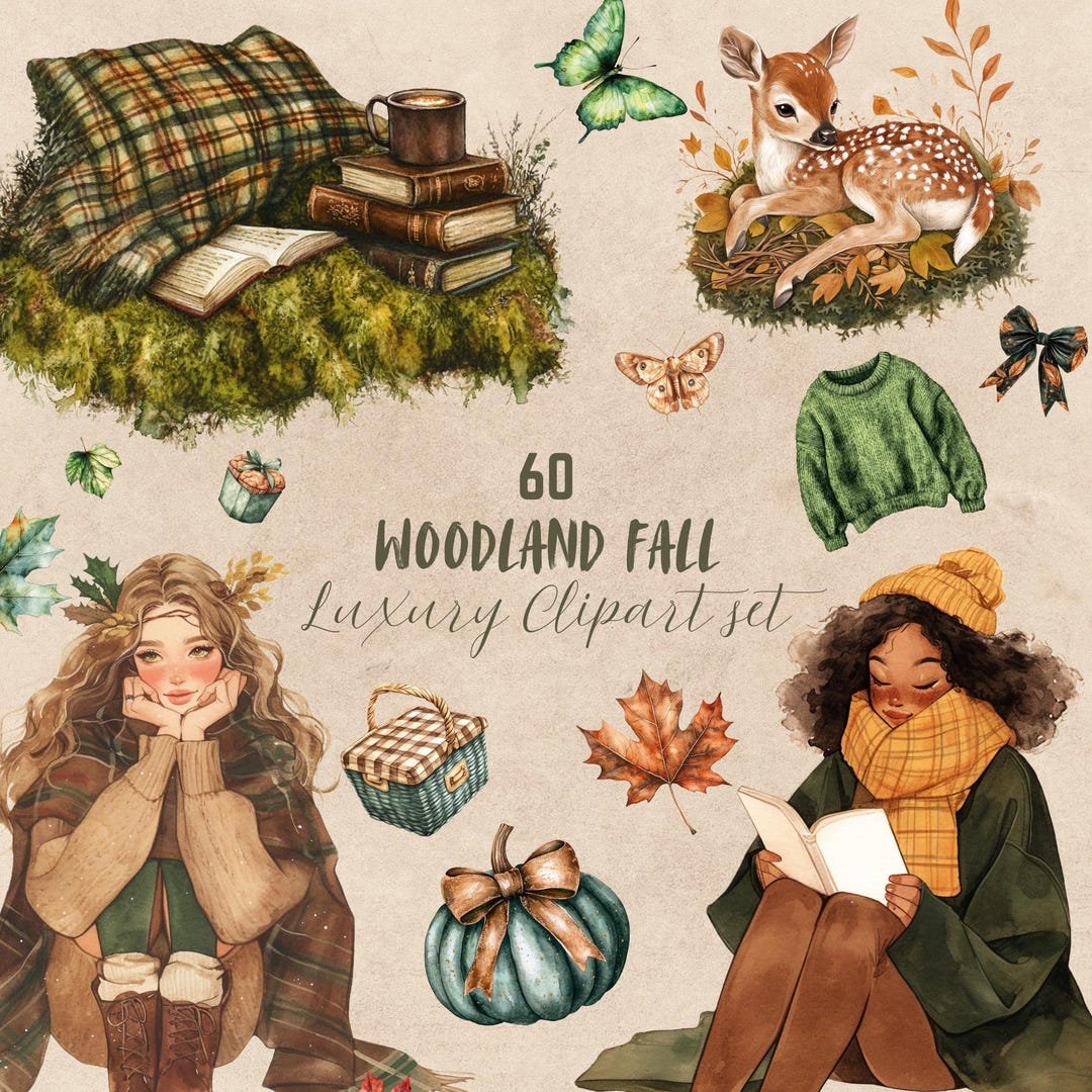 Cozy Forest Autumn Academia Clipart Bundle, Fall Journal Stickers ...