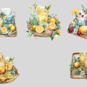 Watercolour Lemonade Tray Clipart Bundle, Summer Vibes Clipart, Lemon ...
