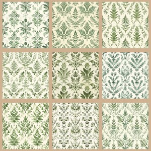 White and Green Damask Digital Paper, Vintage Textured Paper, Scrapbook ...