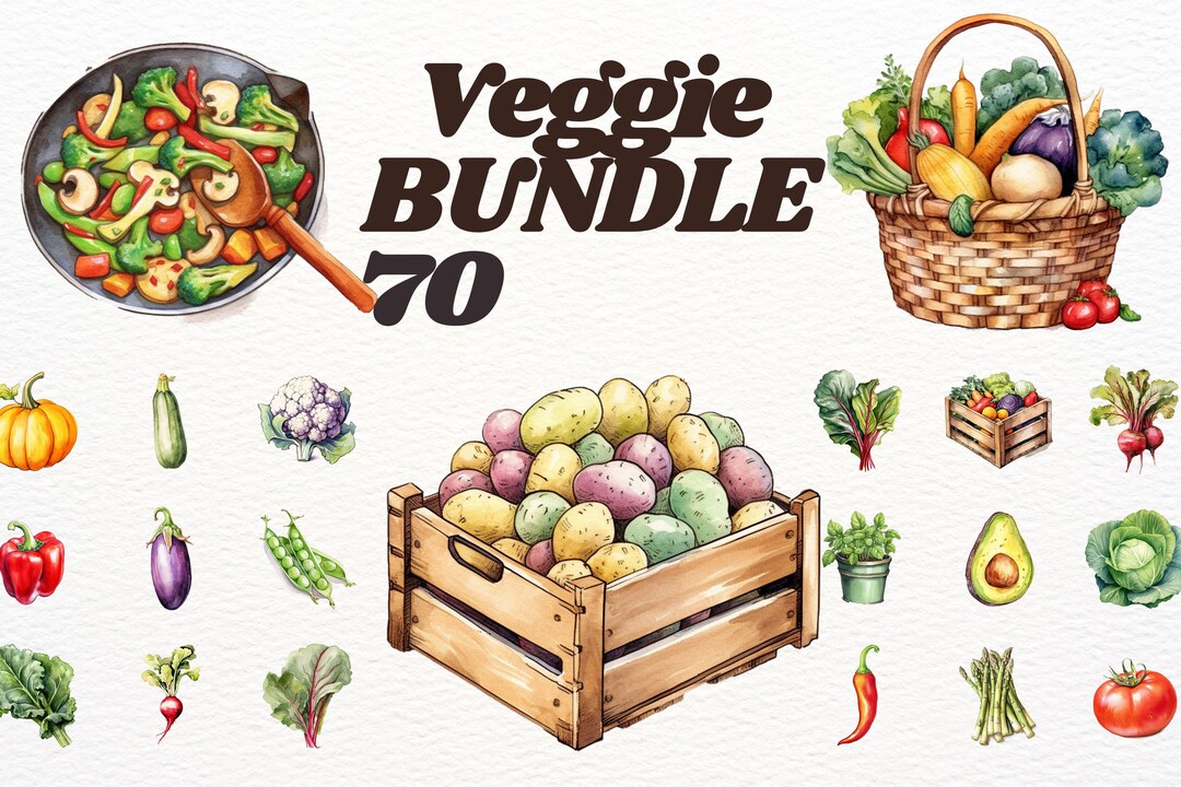 Best Vegetable Clipart Bundle, Watercolour Veggies, Tomato, Potato ...