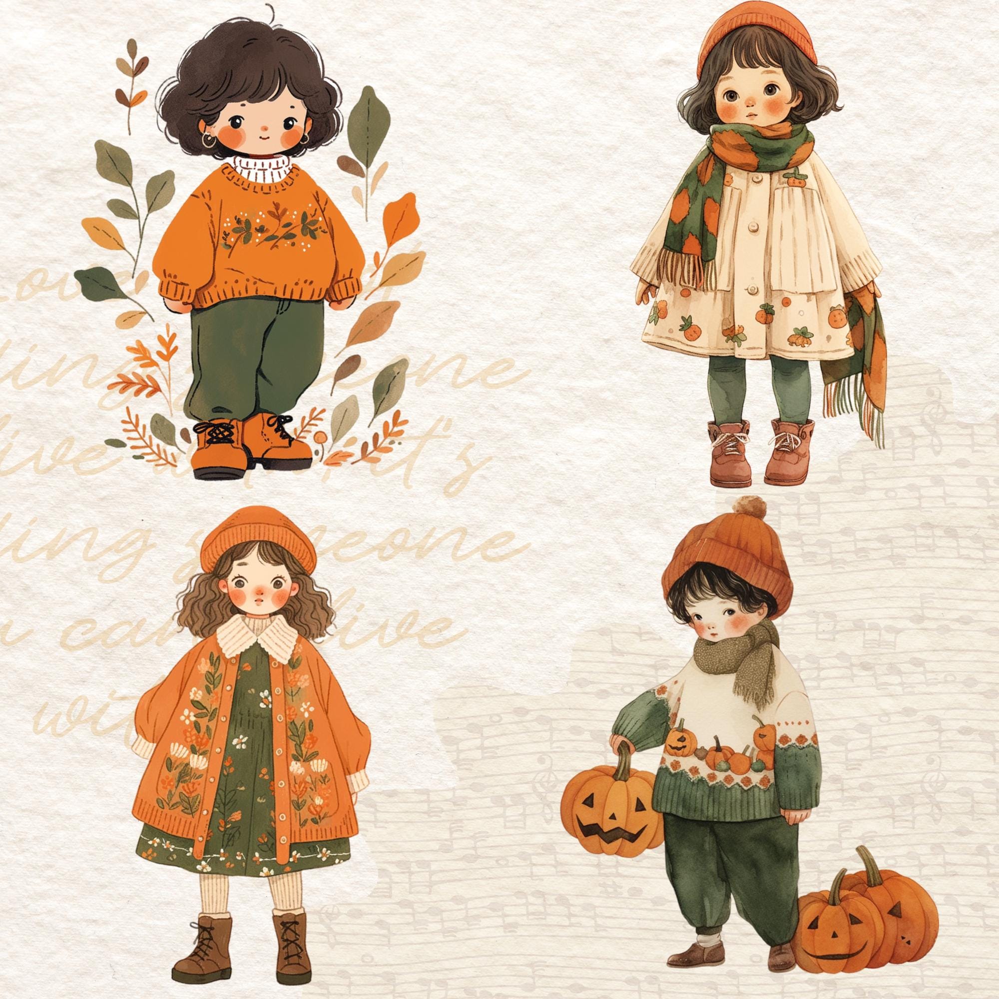 Cute Cottagecore Toddler Kid Fashion Outfit Clipart Bundle, Vintage ...