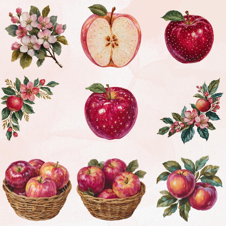 Dreamy Apple Fairytale Clipart Bundle Apple Blossom Goodnote Sticker ...