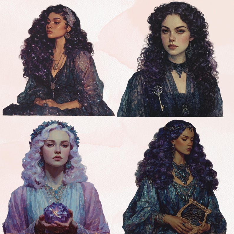 Persephone Portrait Clipart Set , Mythological Png Bundle for Scrapbook ...