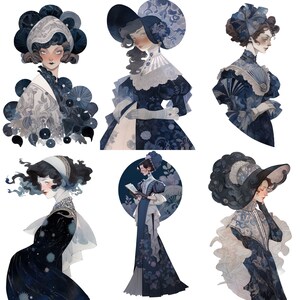 Midnight Blue Royal Ladies Clipart Bundle, Regency,rococo, Victorian ...