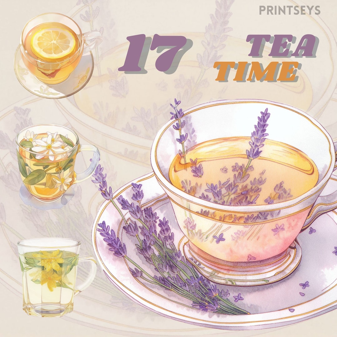 Watercolour Tea Time Clipart Bundle, Chamomile Tea, Green Tea Digital ...
