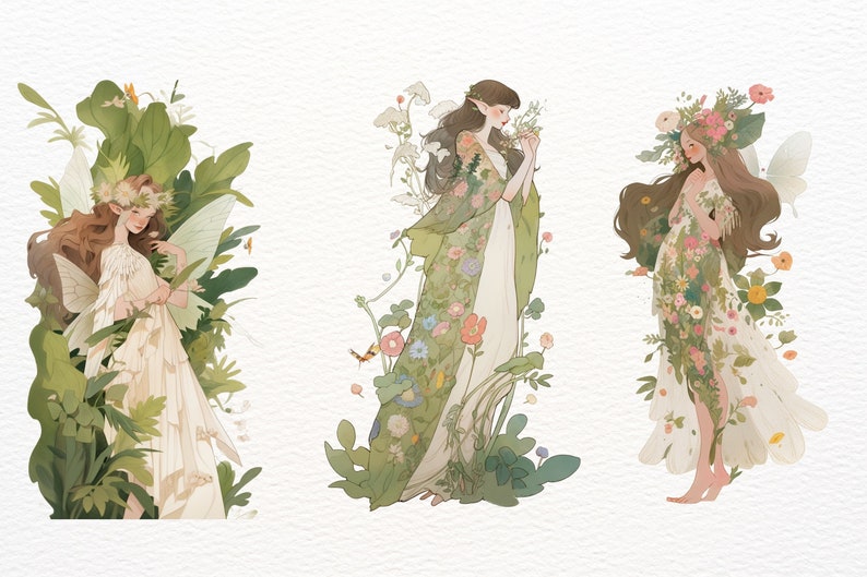 Whimsical Forest Fairies Clipart Bundle, Mythical Fairies Png, Fantasy ...