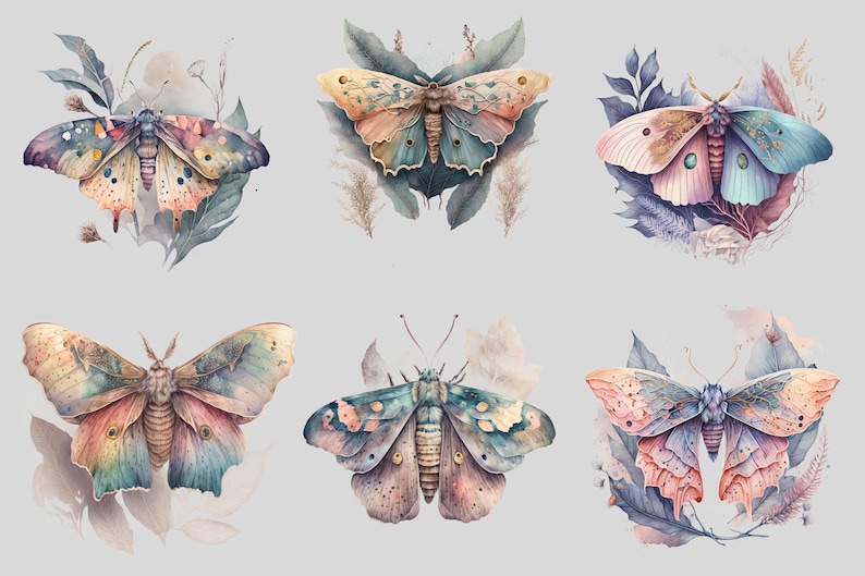 Watercolour Mystical Pastel Moth Clipart Bundle Wiccan Png - Etsy