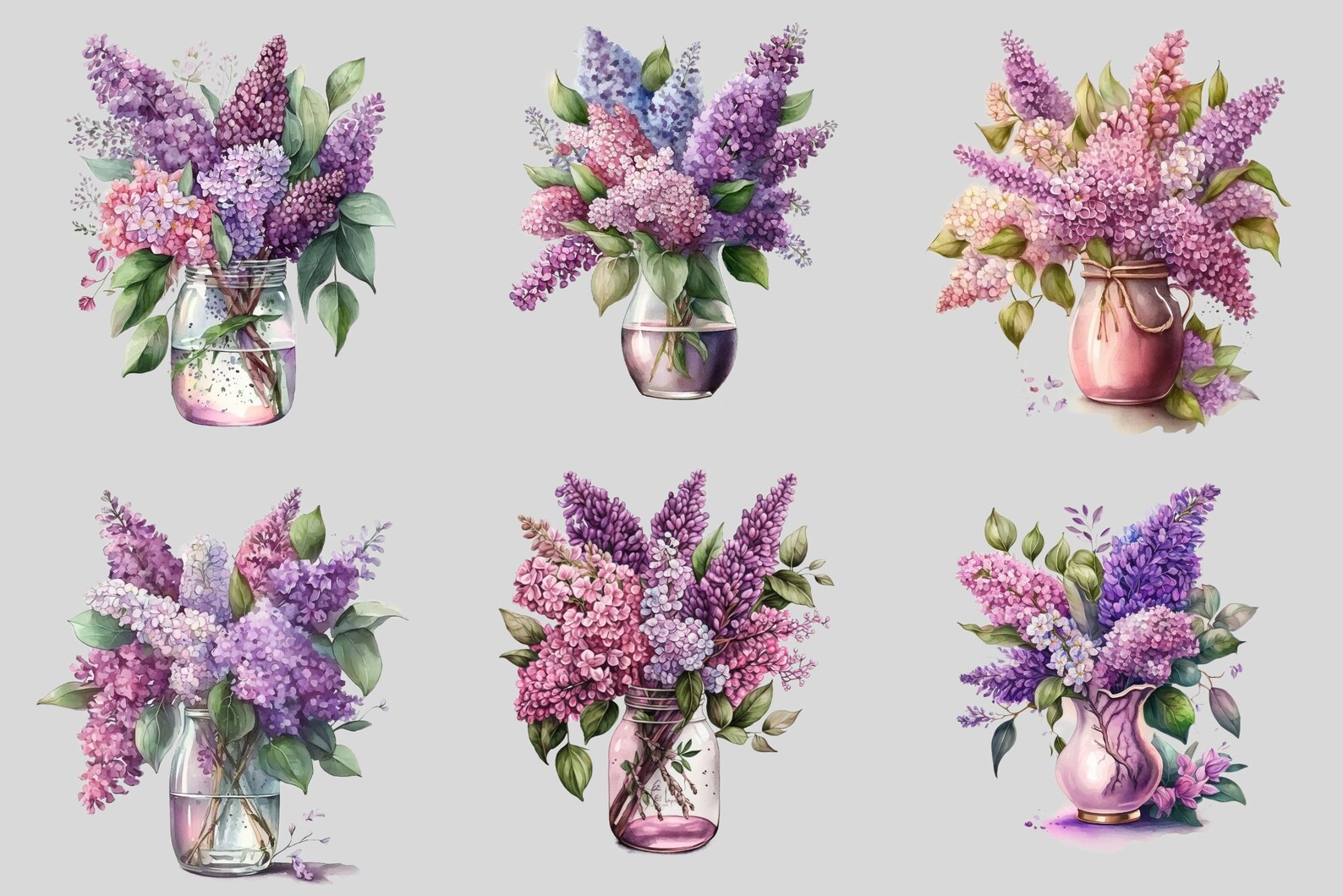 Watercolour Lilac Clipart Bundle, Purple and Pink Lilacs, Spring ...