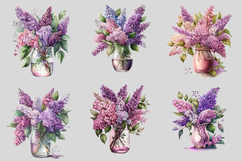 Watercolour Lilac Clipart Bundle Purple and Pink Lilacs - Etsy