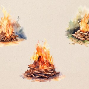 Watercolour Bonfire Clipart Bundle, Midsummer Clipart, Fire Clipart ...