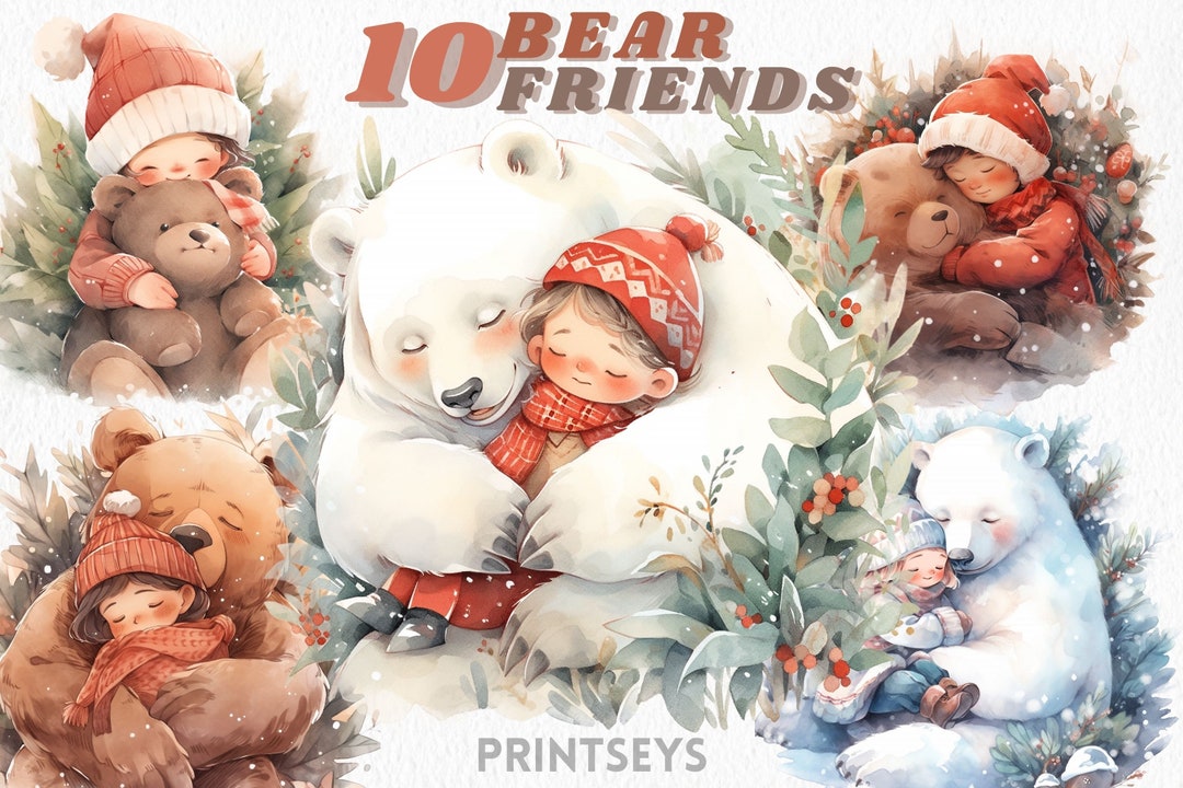 Cute Kid and Teddy Bear Christmas Clipart Bundle, Kid Clipart, Toy ...