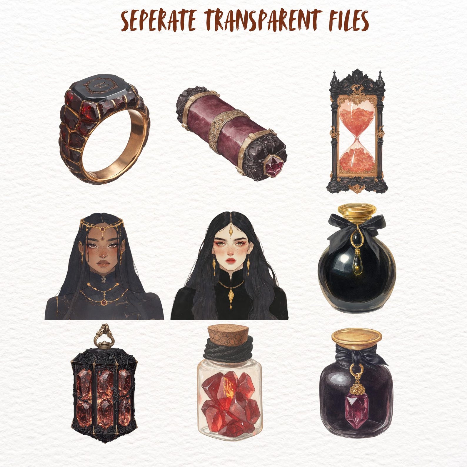 Obsidian Garnet Witch Clipart Bundle Celestial Wicca Sticker Set ...